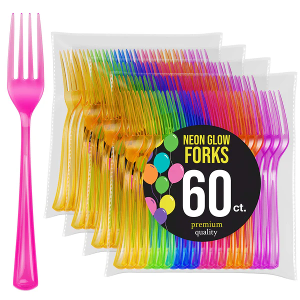 Heavy Duty Neon Plastic Forks - 60 Ct. - Dakota Party